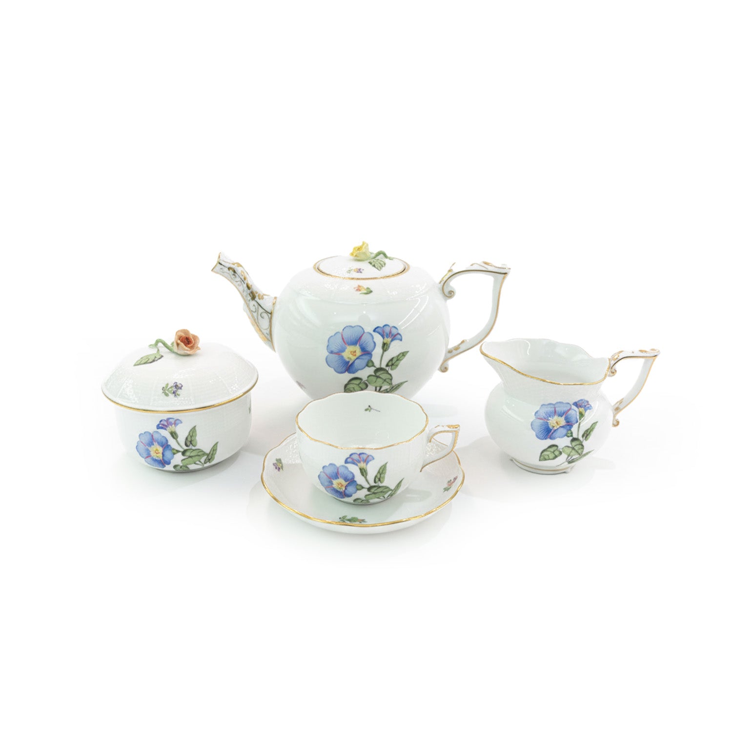 Gustave Morning Glory 15 Piece Tea Set Hand Painted 24K Gold Accents ...